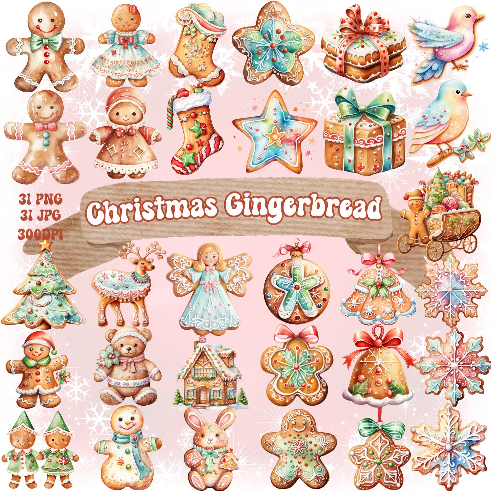 Christmas Gingerbread Clipart Bundle Watercolor Gingerbread Cookies PNG ...