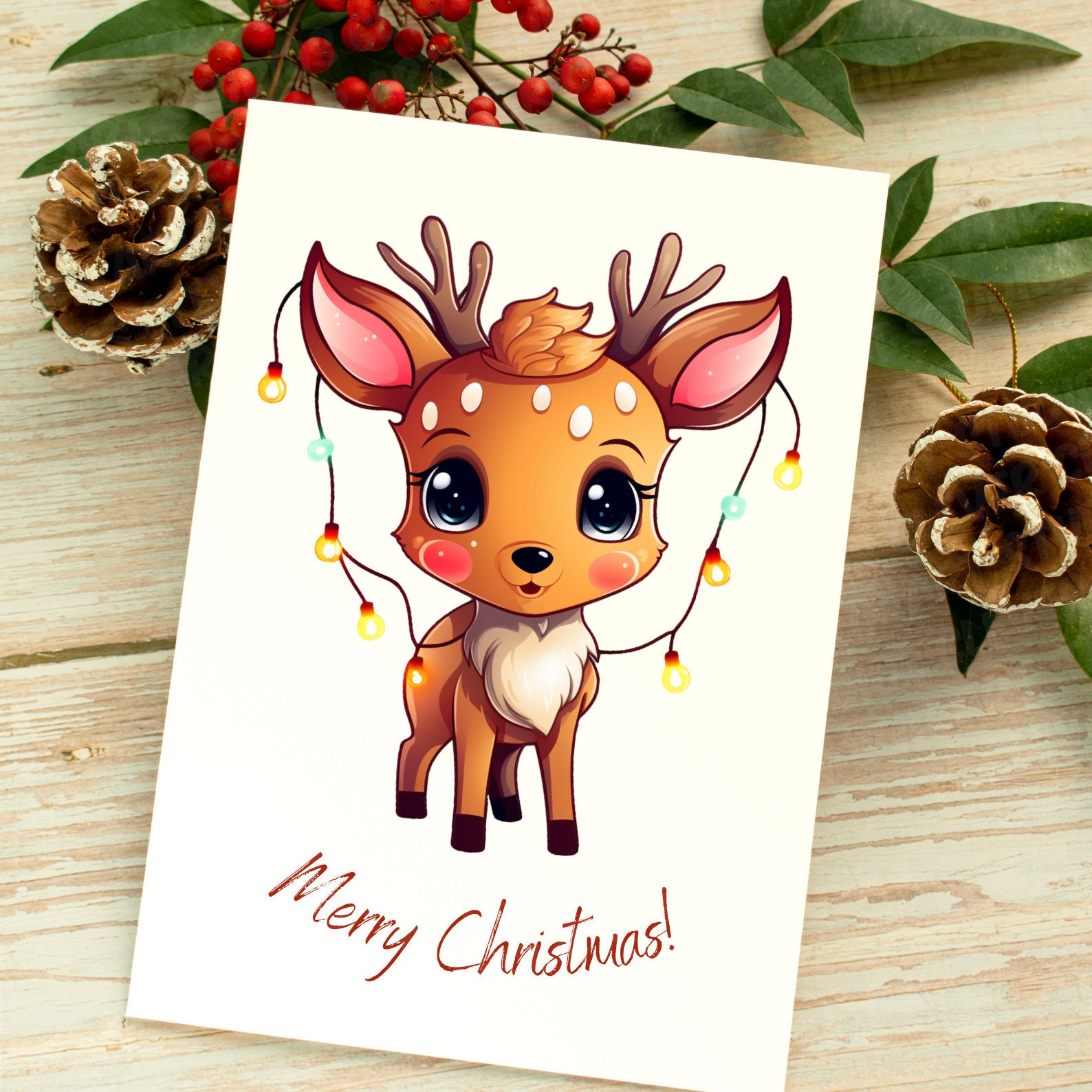 Kawaii Cute Reindeer Clipart Cute Christmas Reindeer PNG Bundle Funny ...