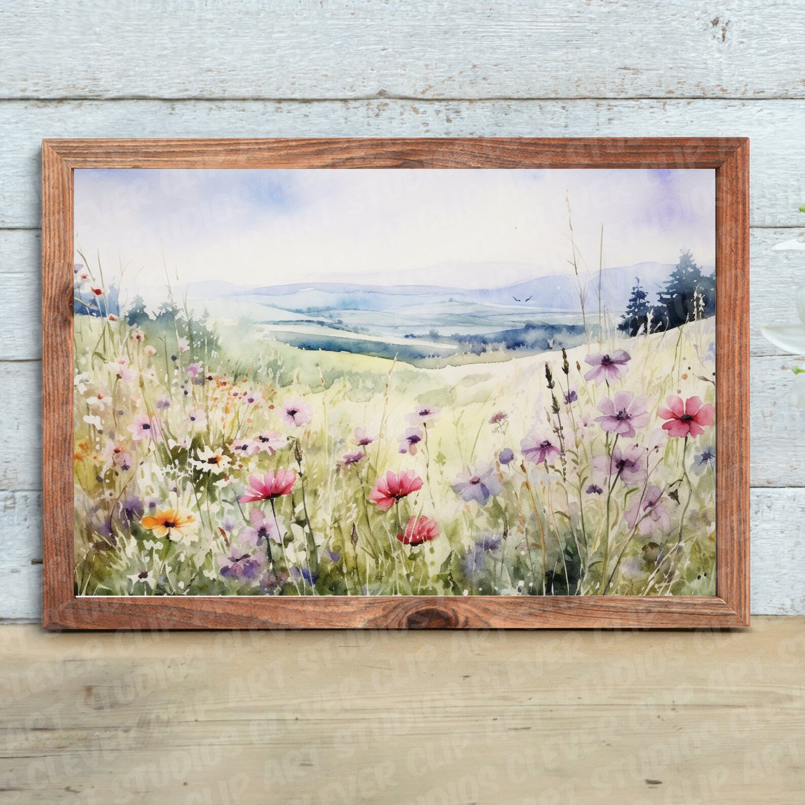 Watercolor Meadows Wildflowers Border Spring Summer Fields Prairie ...
