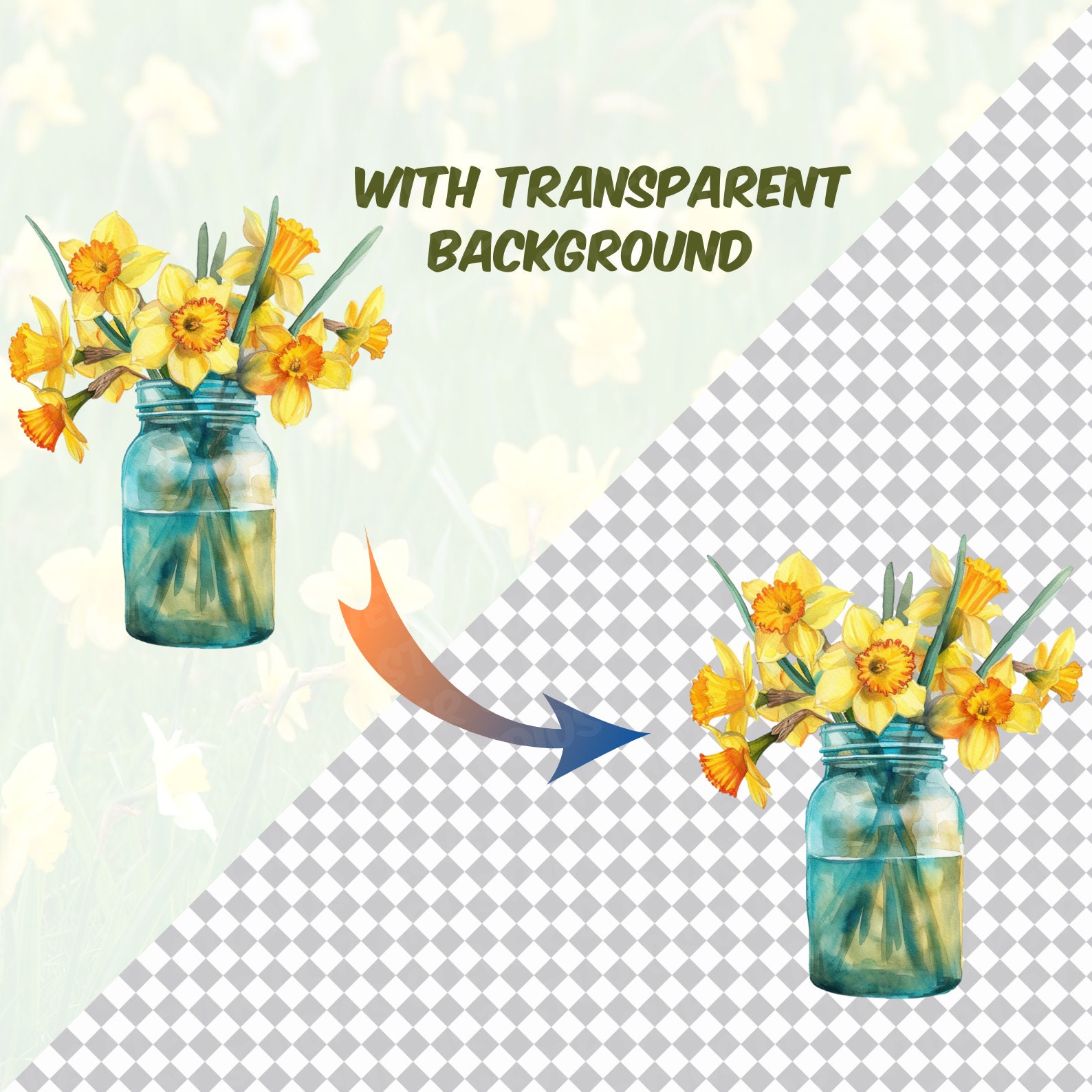 Watercolor Daffodil Clipart Bundle Narcissus PNG Bundle Yellow Wedding ...