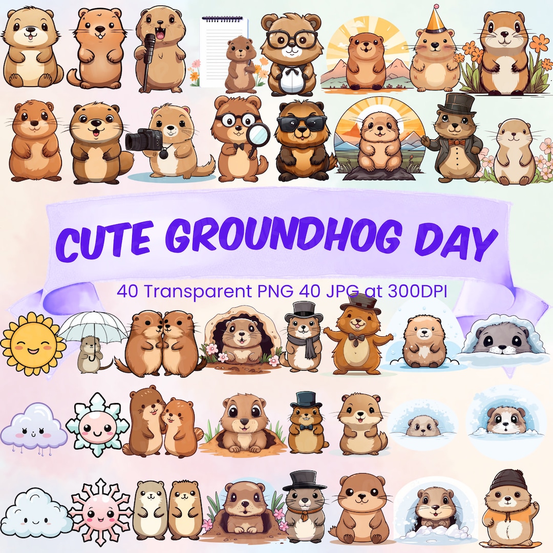 Cute Groundhog Day Clipart Bundle Happy Groundhog Day PNG Bundle ...