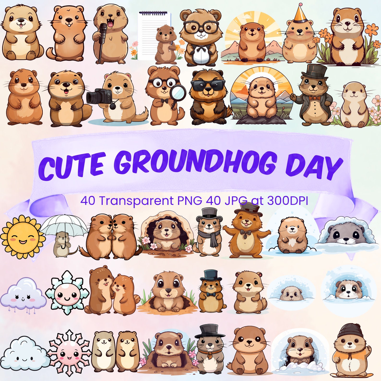 Cute Groundhog Day Clipart Bundle Happy Groundhog Day PNG Bundle ...