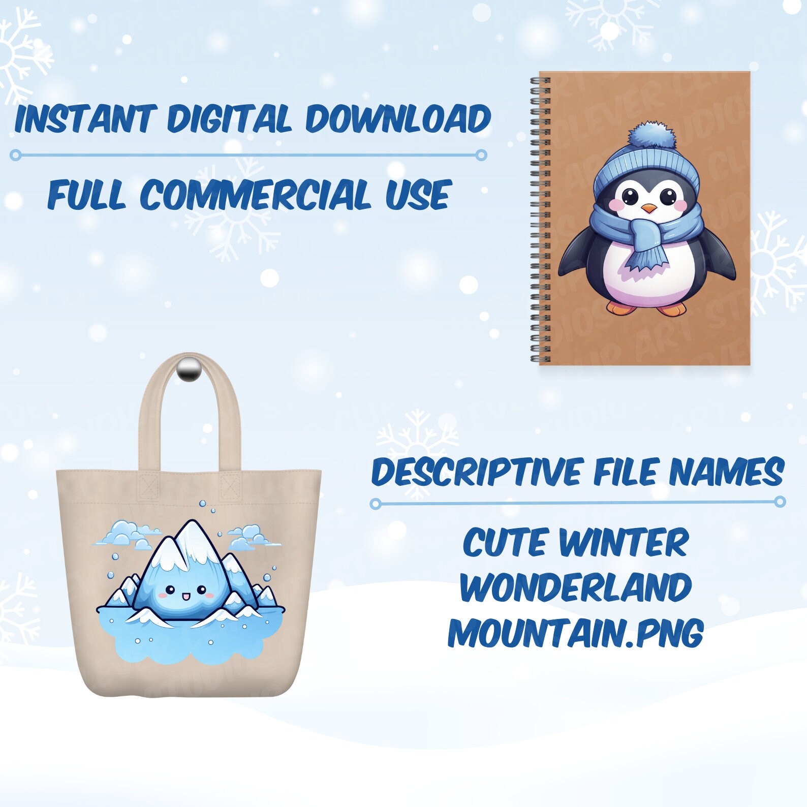 Cute Winter Wonderland Clipart Snowy Forest Animals PNG Kawaii Winter ...
