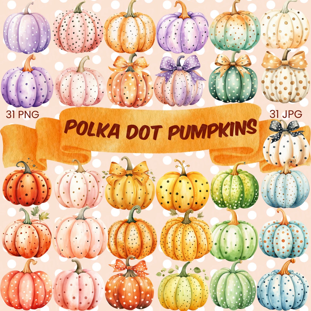 Polka Dot Pumpkin Clipart Bundle Pastel Watercolor Pumpkin Clipart PNG ...