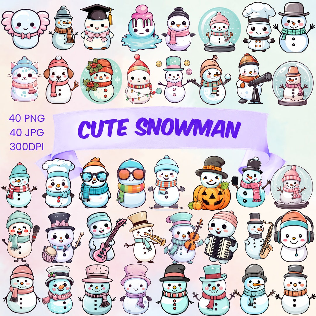 Kawaii Cute Snowman Clipart Bundle Cute Decorative Snowman Snowmen ...