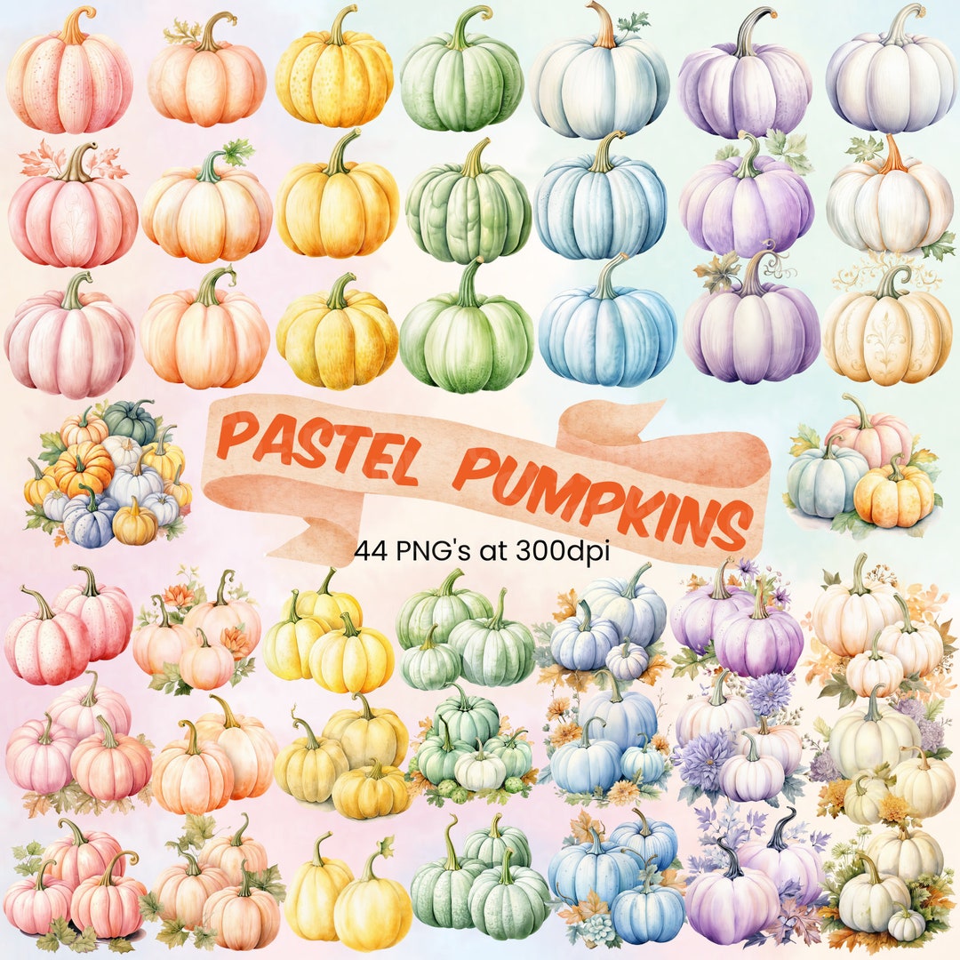Pastel Pumpkin Clipart Cute Halloween PNG Bundle Watercolor Fall ...
