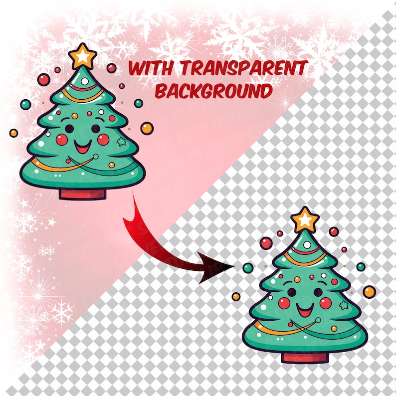 Cute Kawaii Christmas Tree Clipart Bundle Cute Happy Christmas Tree ...
