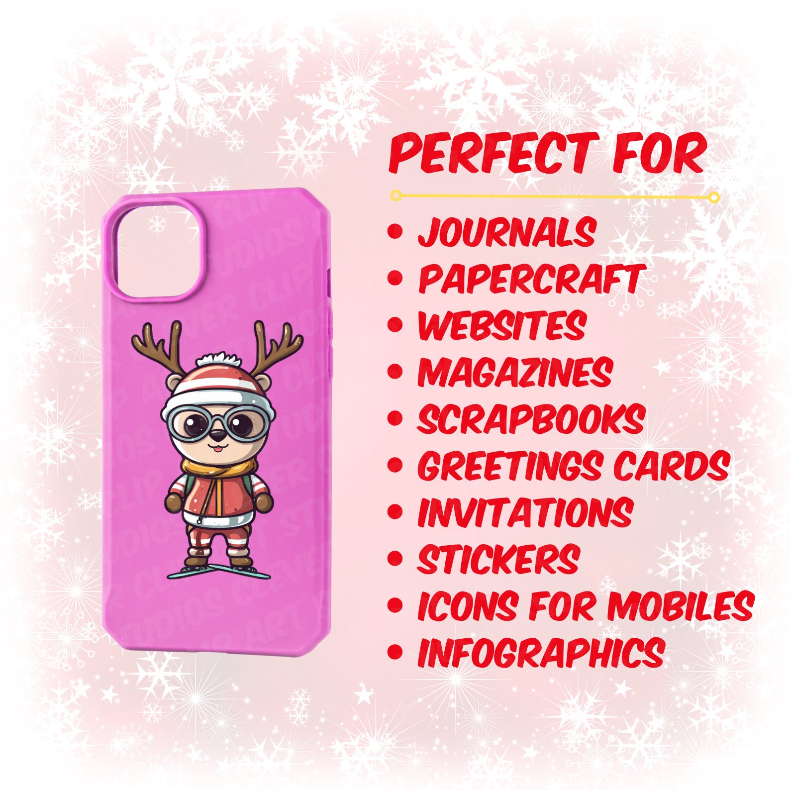 Kawaii Cute Reindeer Clipart Cute Christmas Reindeer PNG Bundle Funny ...