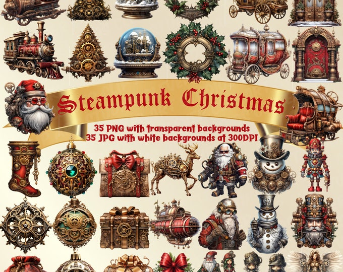 Steampunk Christmas Clipart Bundle Vintage Steampunk Christmas ...