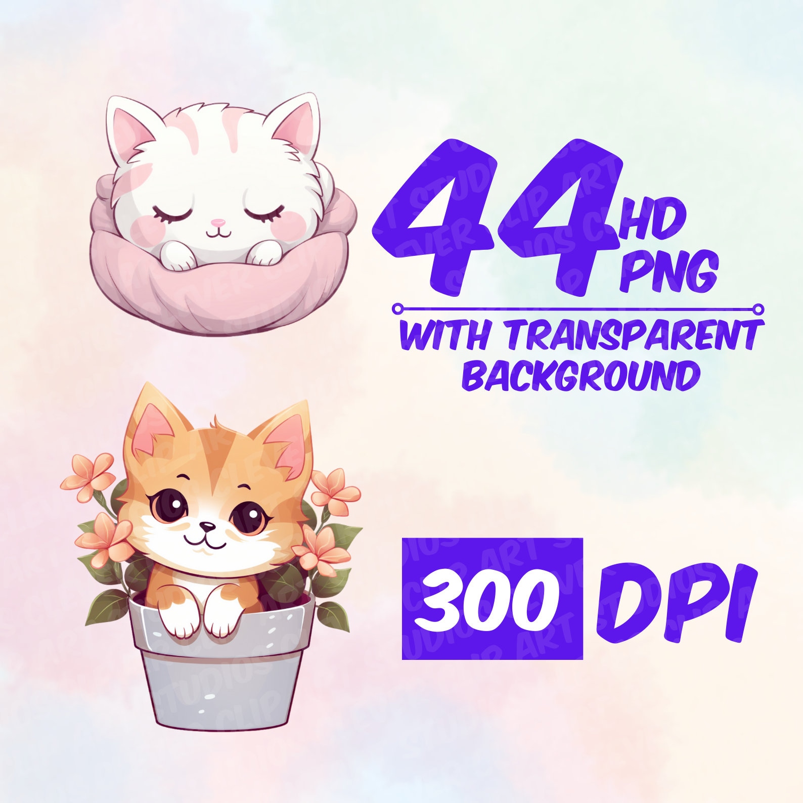 Cute Kawaii Cats Clipart Bundle Cute Kitten Clipart Transparent PNG ...