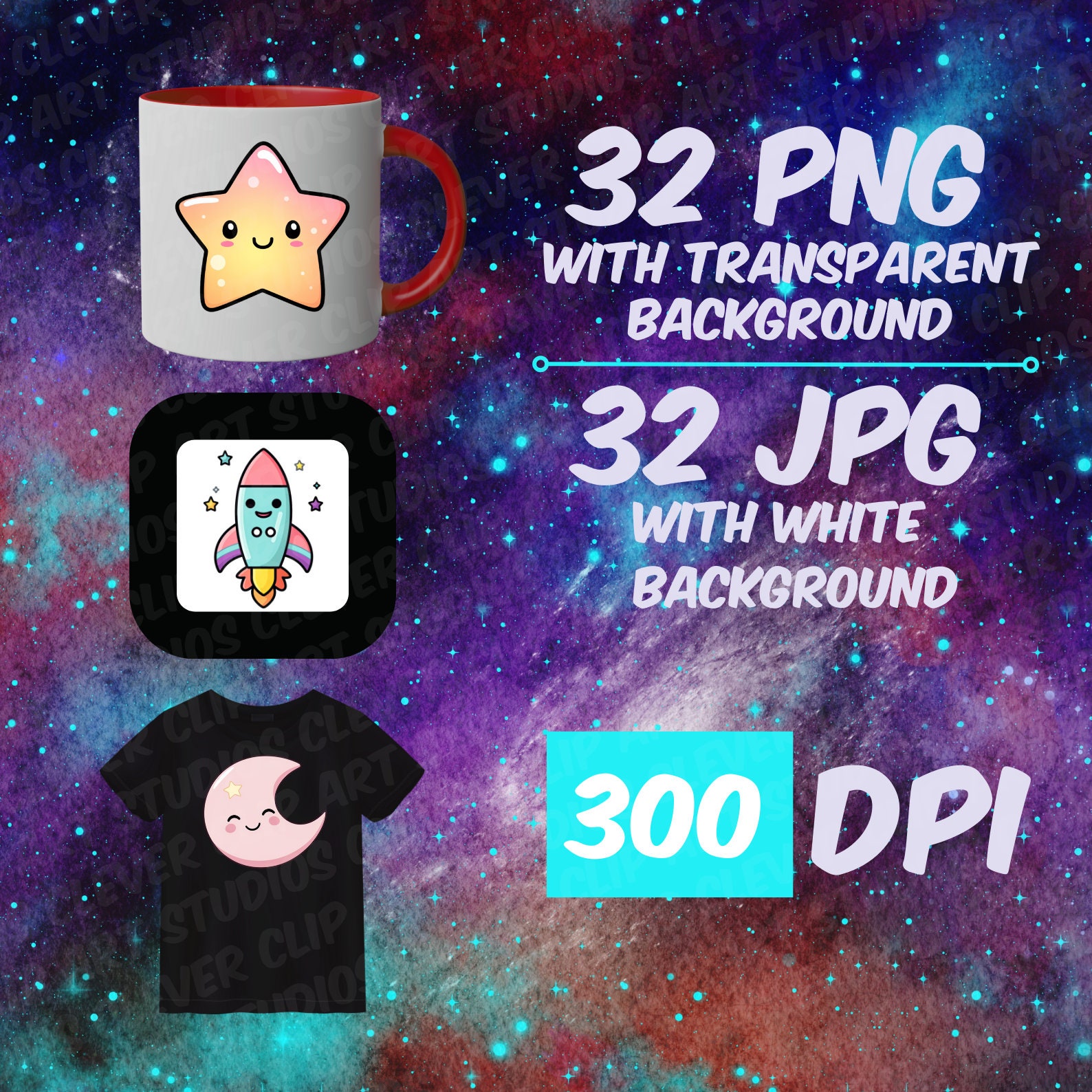 Kawaii Space Clipart Cute Astronaut PNG Bundle Kawaii Planet Stars Sun ...