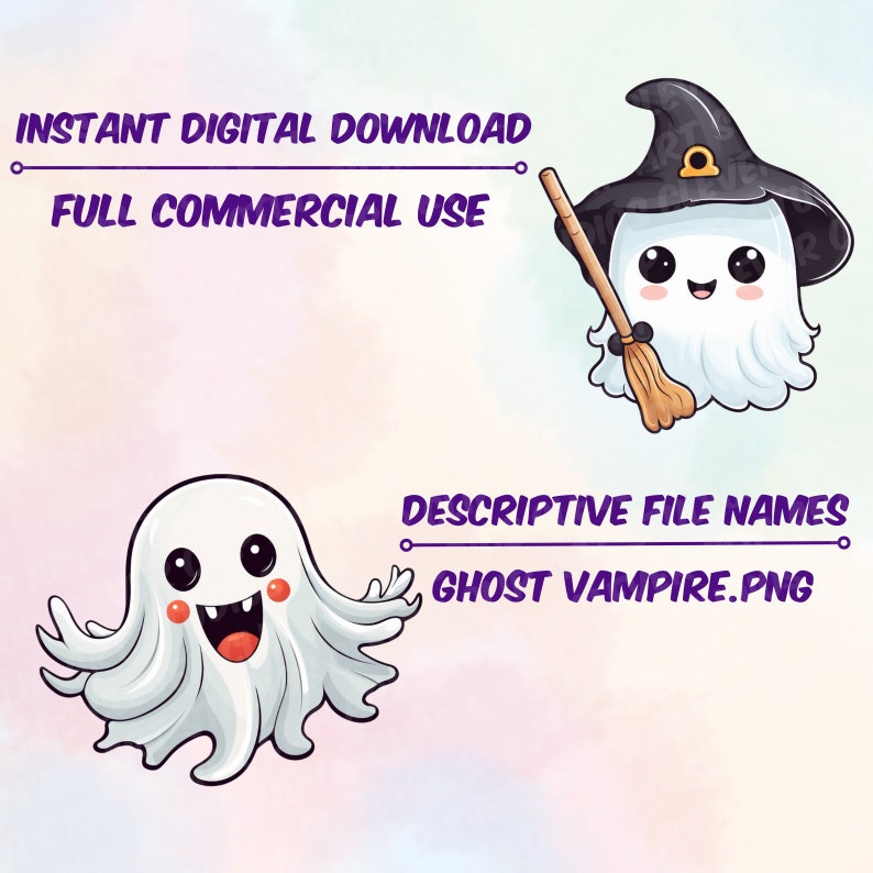 Kawaii Ghosts Cute Halloween Clipart Bundle Digital Halloween Kawaii ...