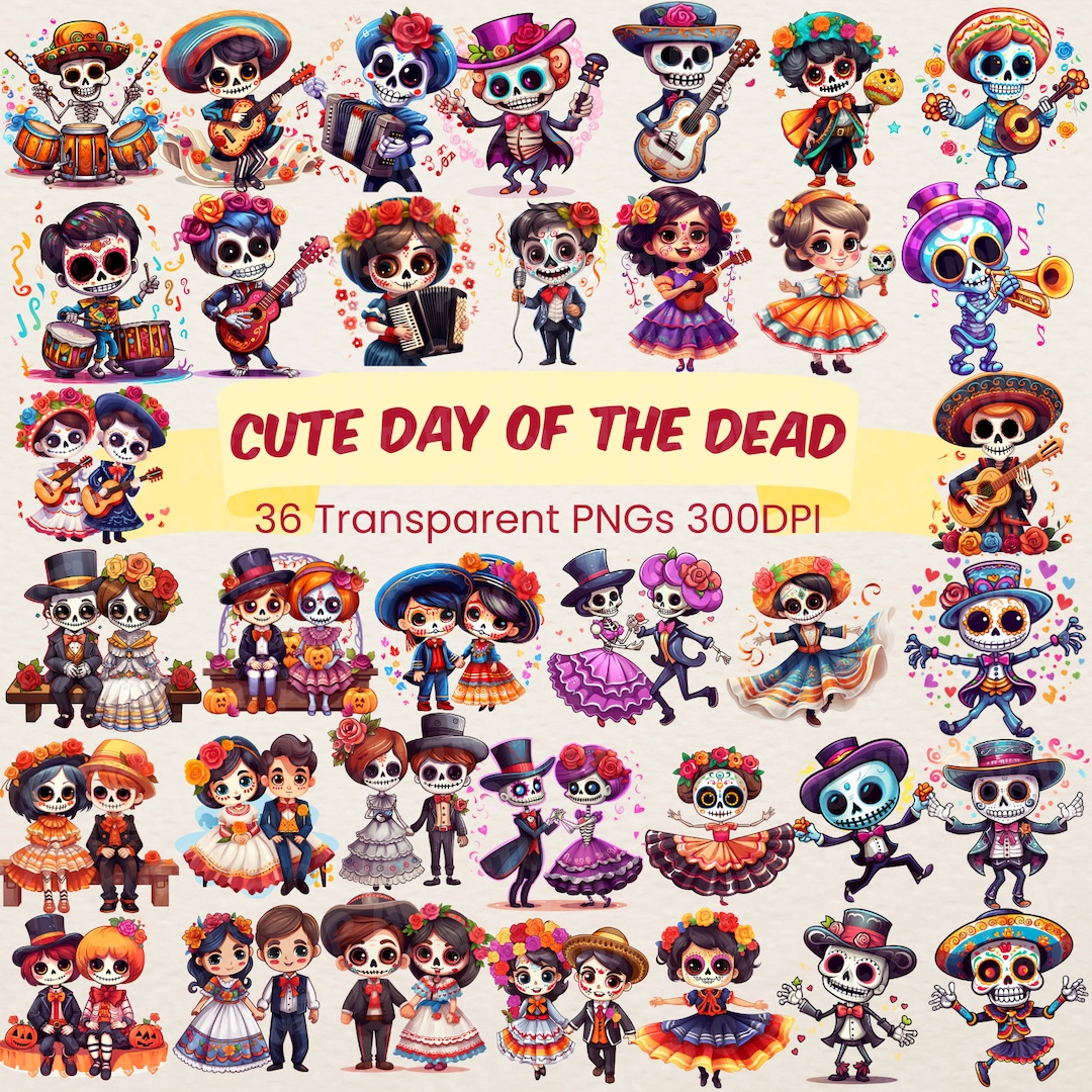 Cute Day of the Dead Clipart Kawaii Dia De Los Muertos Transparent PNG ...