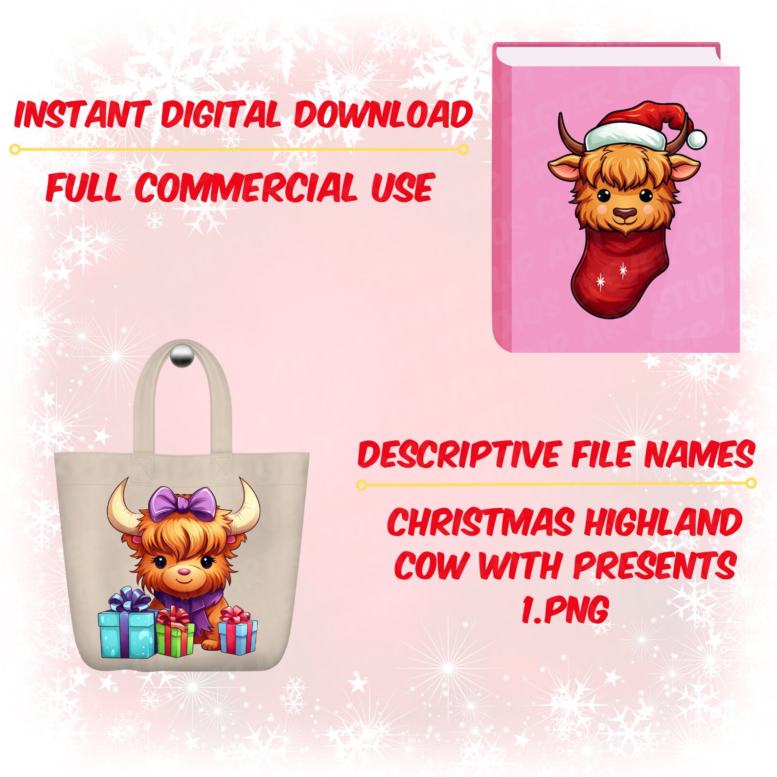Mooey Christmas Highland Cow Clipart Bundle Cute Highland Cows ...