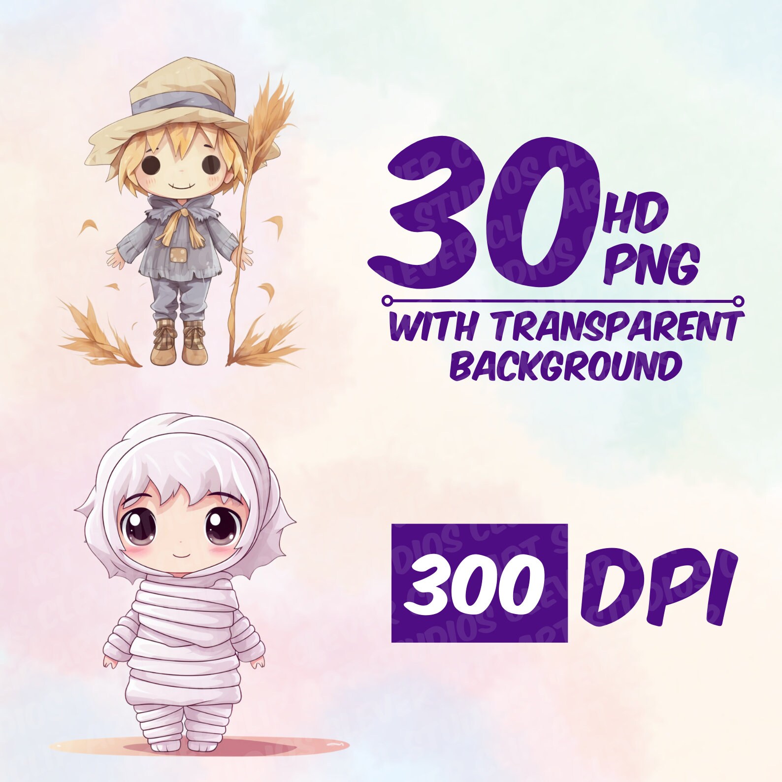 Kawaii Kids Halloween Costume Clipart Cute Pastel Candy Clipart Bundle ...