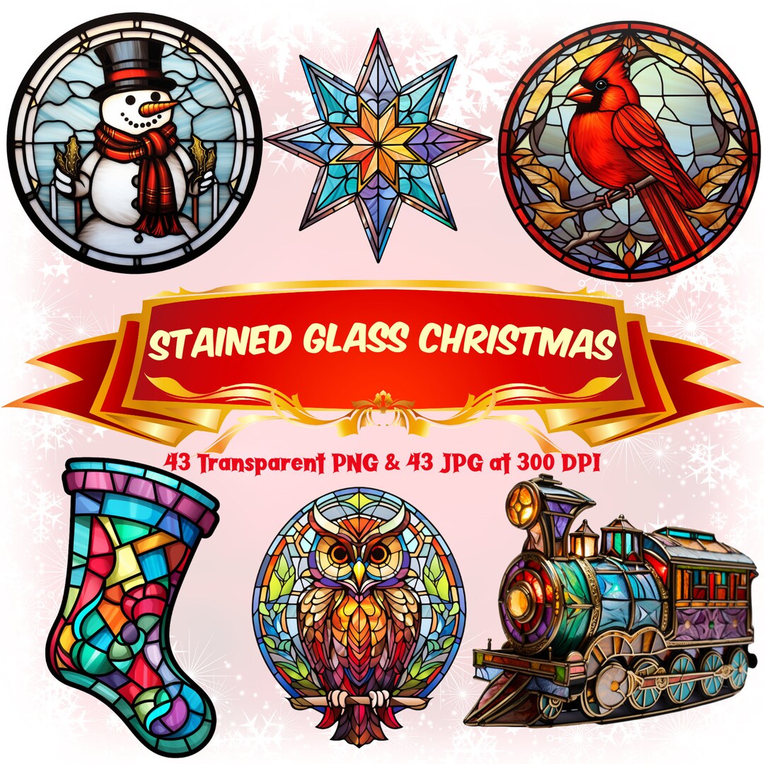 Stained Glass Christmas Clipart Bundle Colorful Christmas Shaped ...