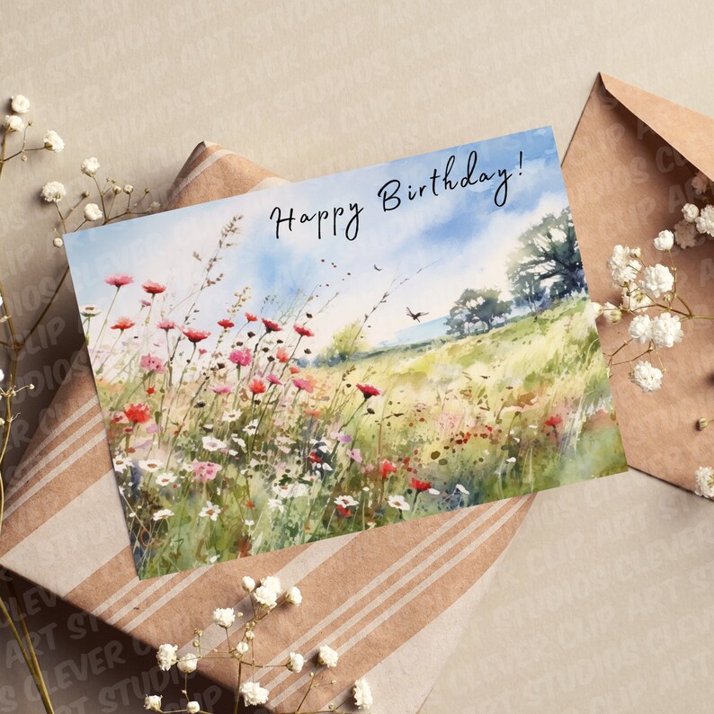 Watercolor Meadows Wildflowers Border Spring Summer Fields - Etsy