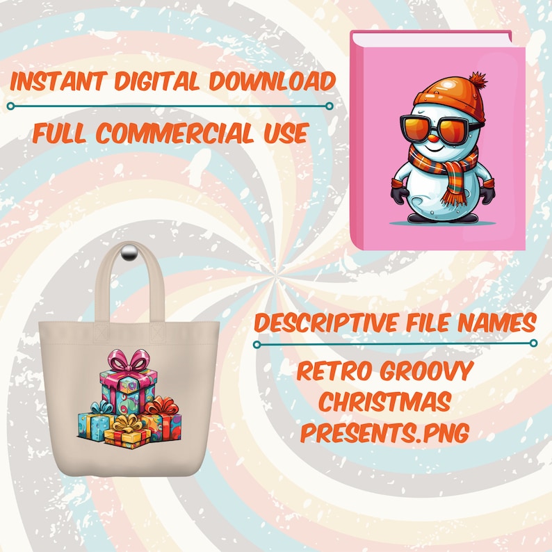 Retro Groovy Christmas Clipart Bundle Groovy Retro Christmas PNG Bundle ...
