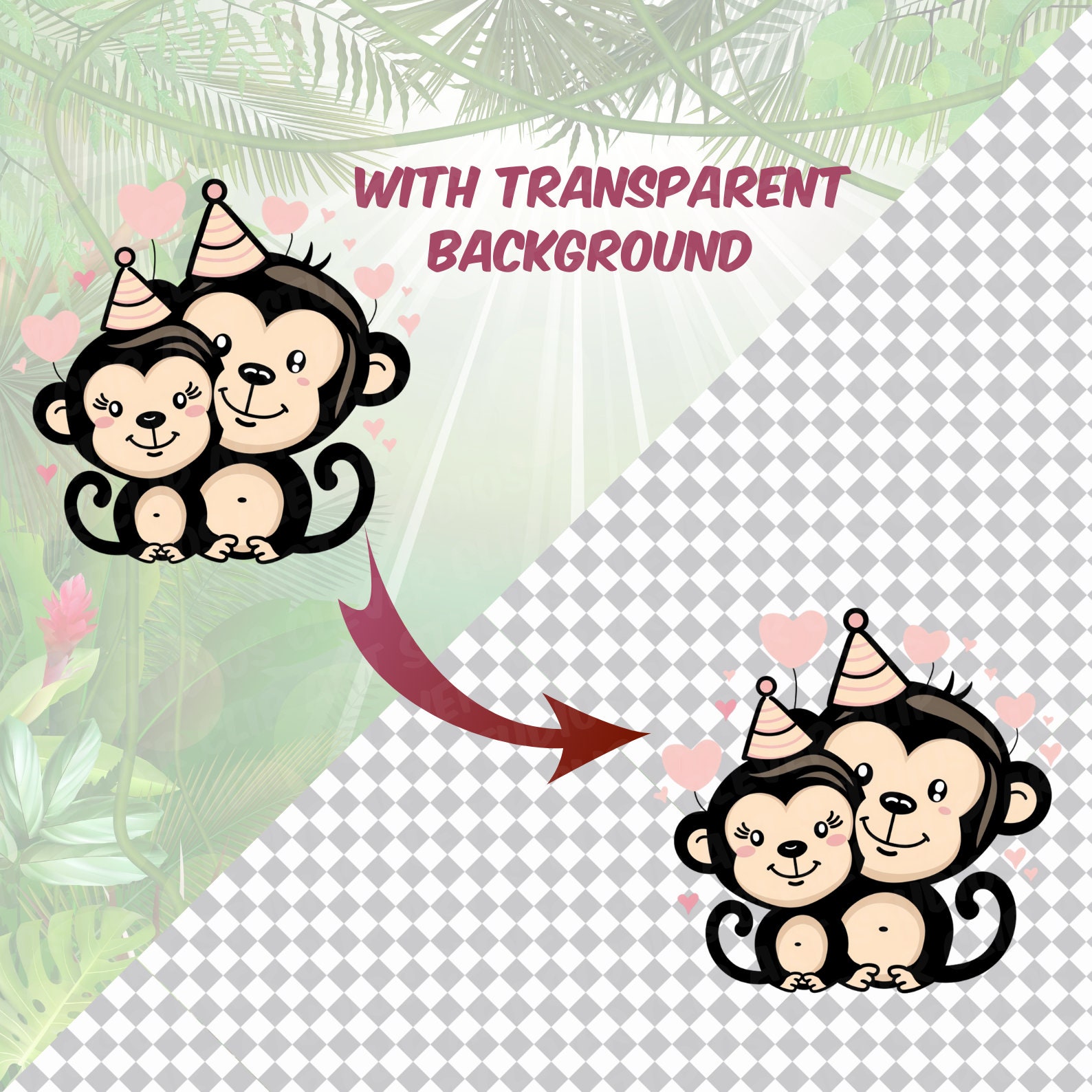 Mama Monkey and Baby Monkey Happy Mothers Day Clipart Bundle Cute ...