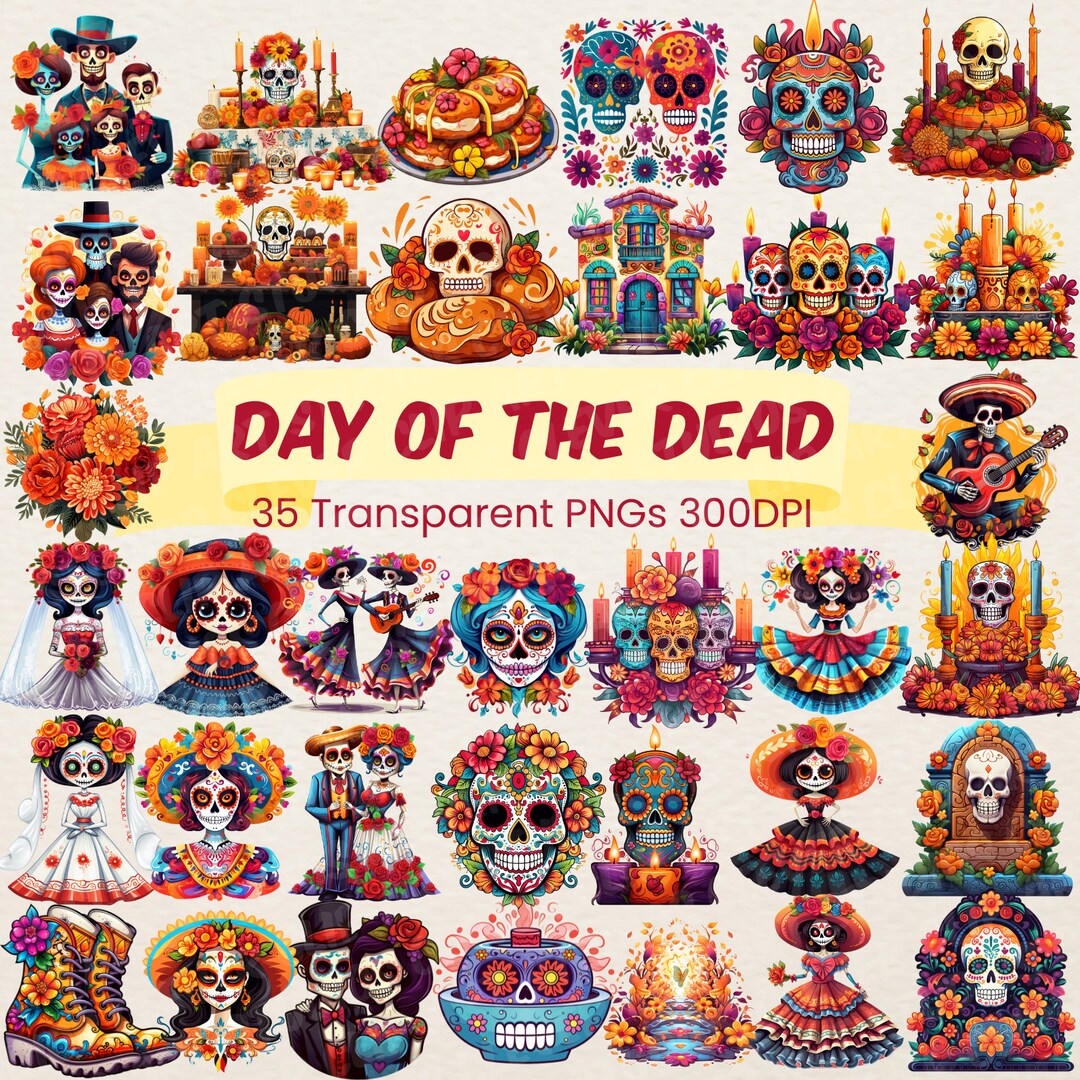Day of the Dead Clipart Dia De Los Muertos Transparent PNG Bundle ...