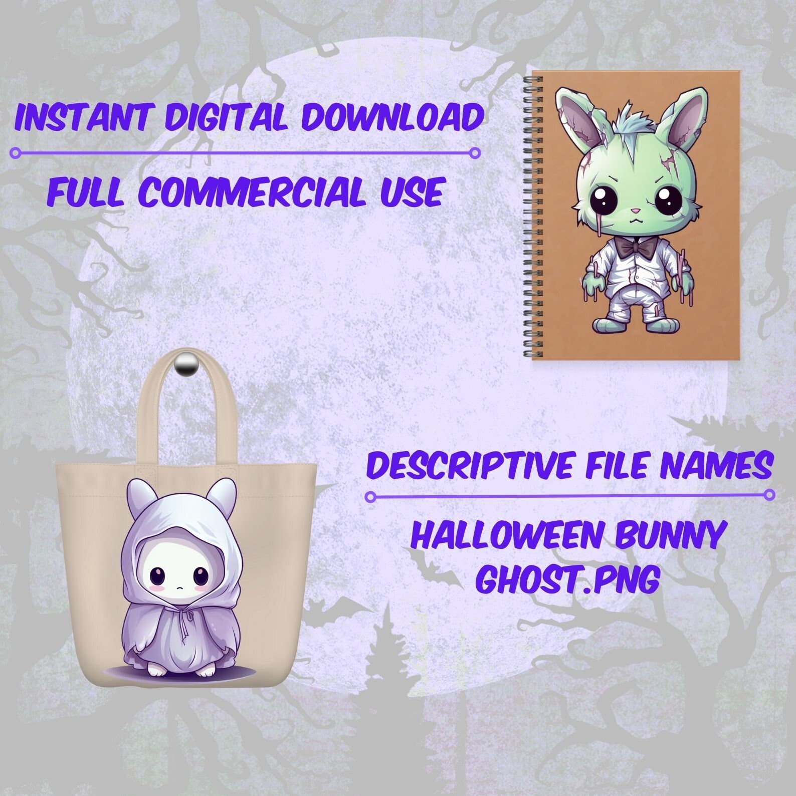 Cute Halloween Bunny Clipart Bundle Cute Bunnies PNG Bundle Halloween ...