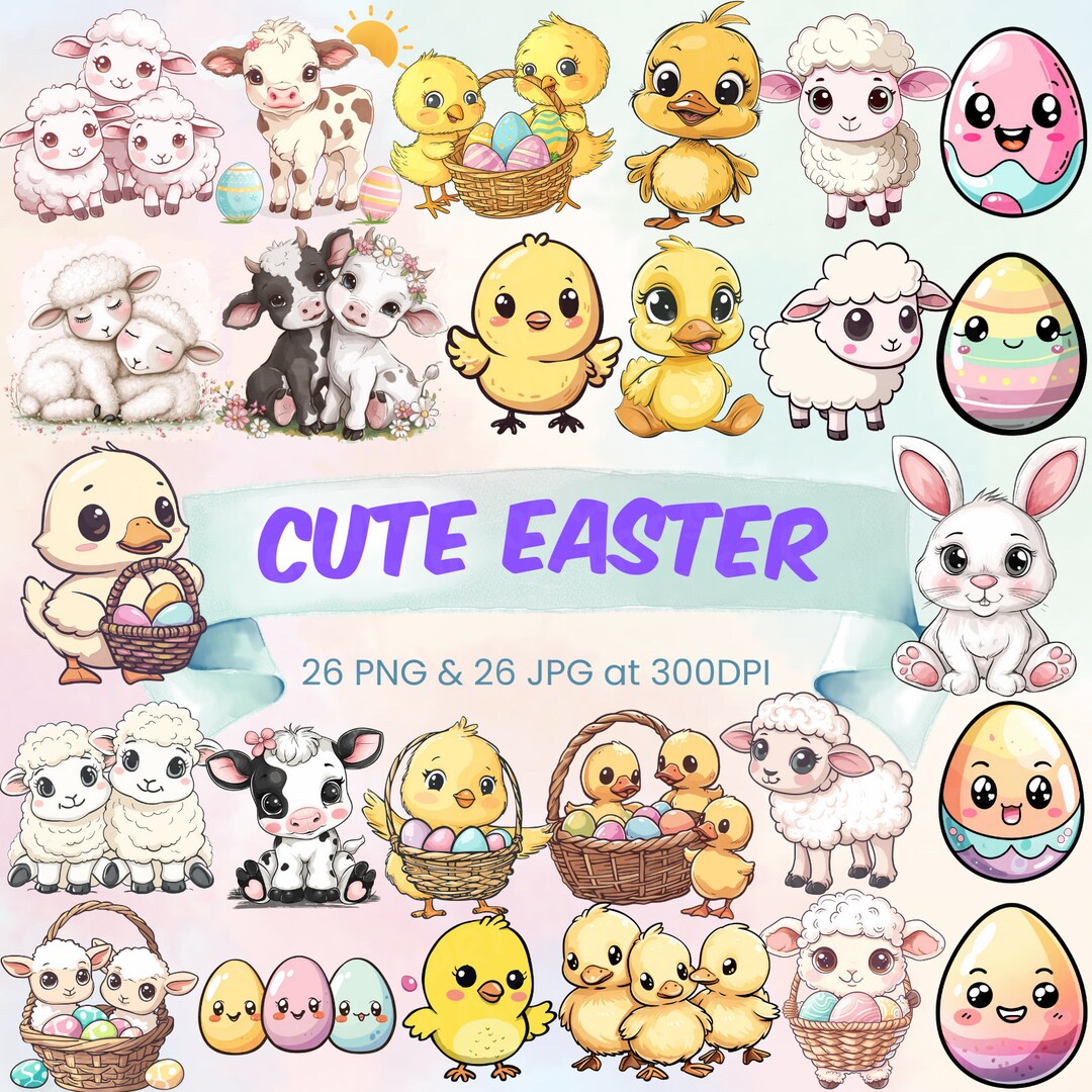 Cute Easter Clipart Bundle Kawaii Cute Easter PNG Bundle Kawaii Easter ...