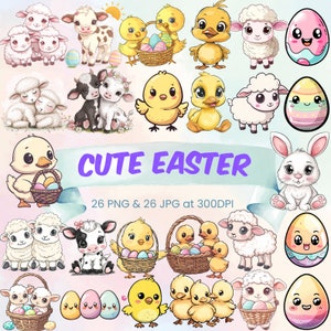 Cute Easter Clipart Bundle Kawaii Cute Easter PNG Bundle Kawaii Easter ...