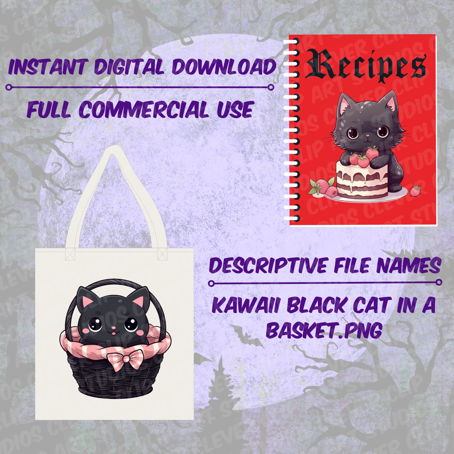 Kawaii Black Cats Cute Halloween Clipart Witches Cat Transparent PNG ...