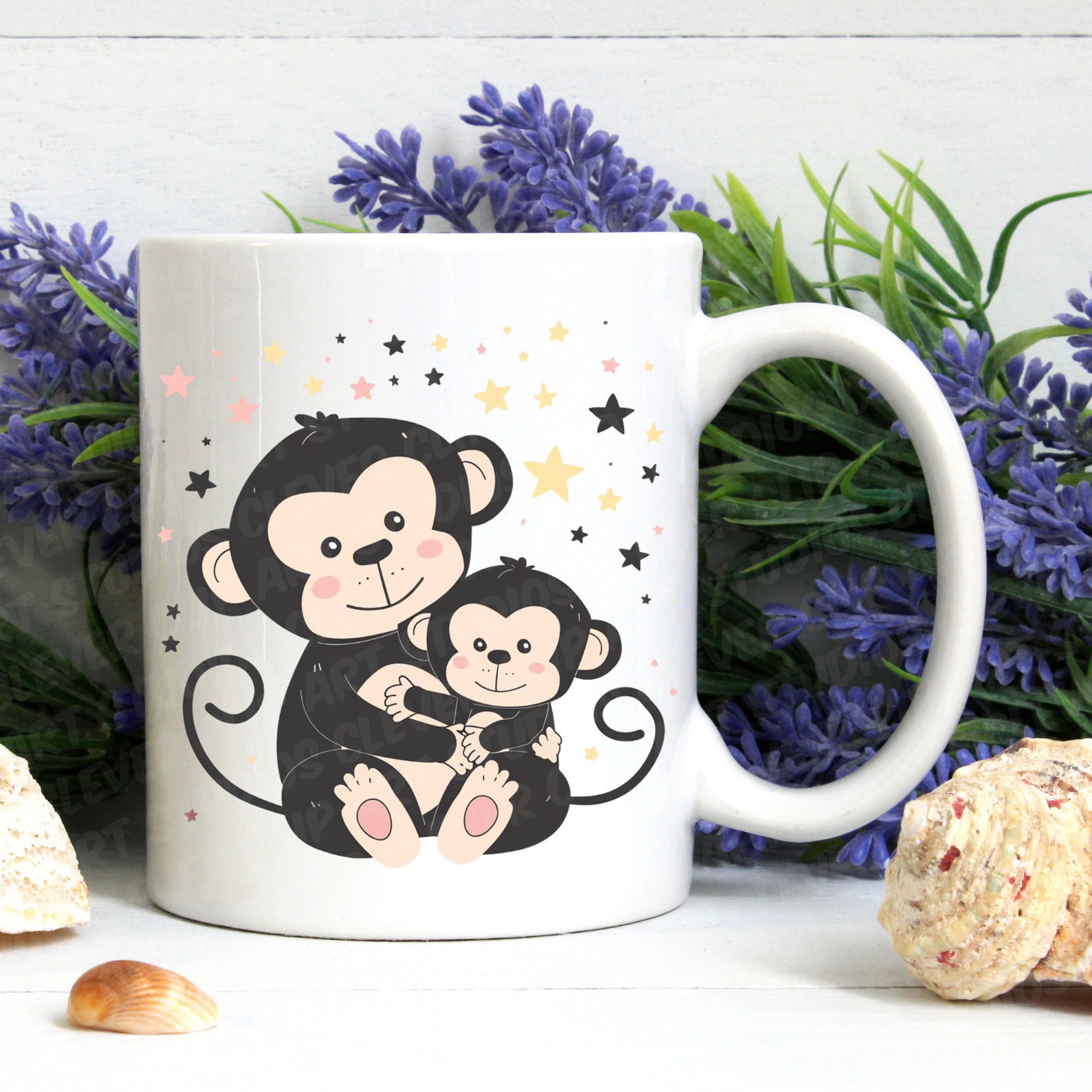 Mama Monkey and Baby Monkey Happy Mothers Day Clipart Bundle Cute ...