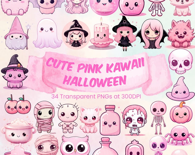 Halloween Kawaii Clipart Set Cute Halloween Clip Art Kawaii Pumpkin ...
