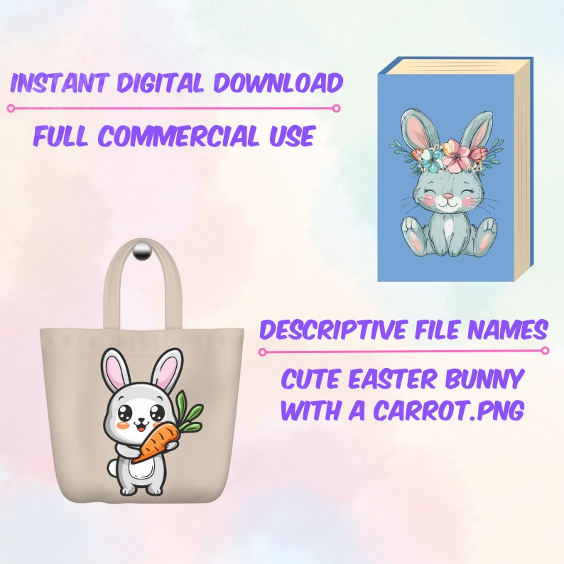 Cute Easter Bunny Clipart Bundle Kawaii Bunny PNG Bundle Cute PNG ...