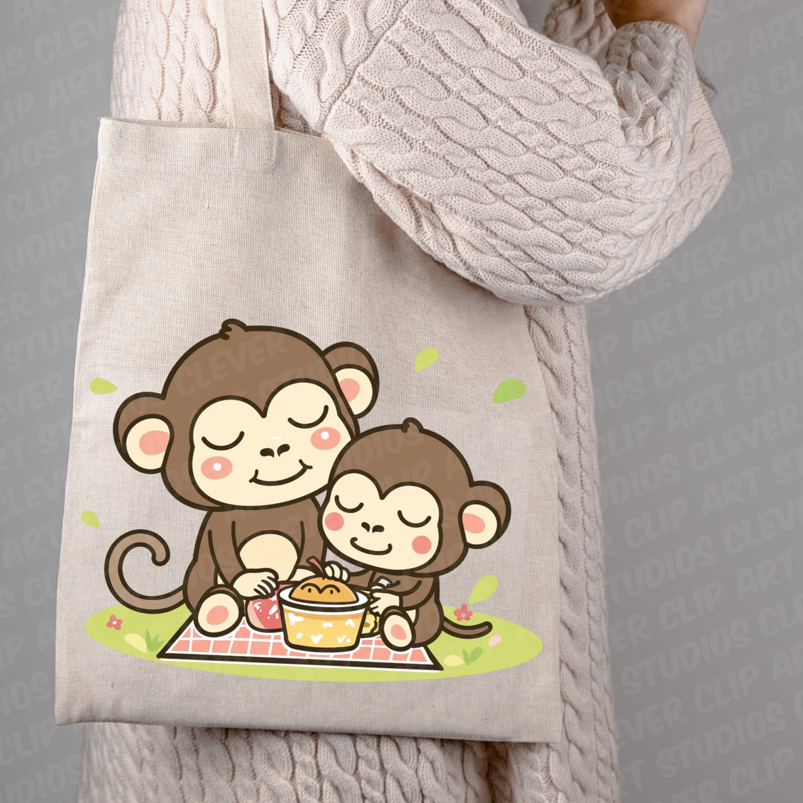 Mama Monkey and Baby Monkey Happy Mothers Day Clipart Bundle Cute ...