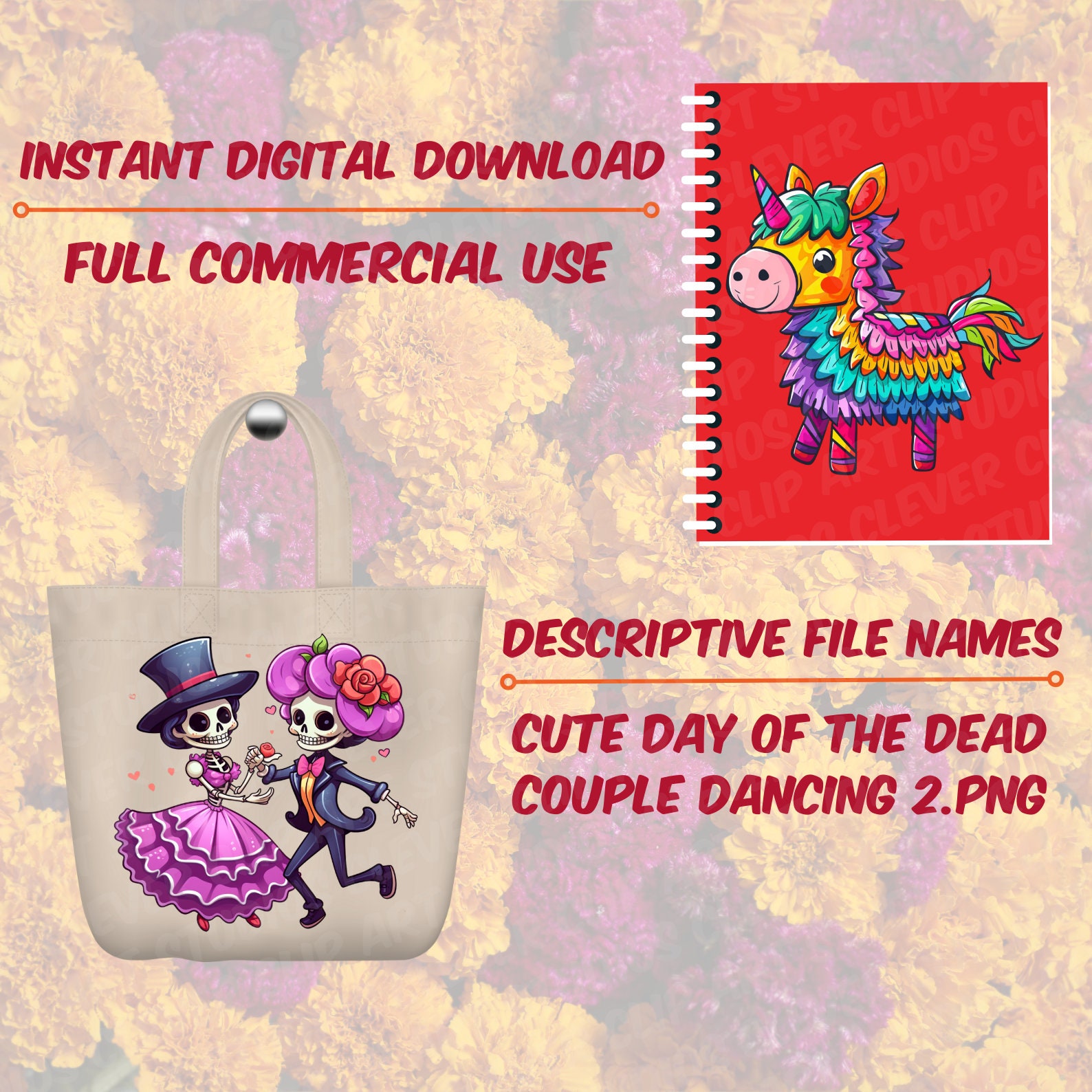 Mexican Megabundle Cute Clipart Day of the Dead Cinco De Mayo Del Nino ...