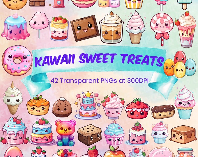 Watercolor Kawaii Sweets Clipart Bundle, Colorful Macarons Cupcakes ...