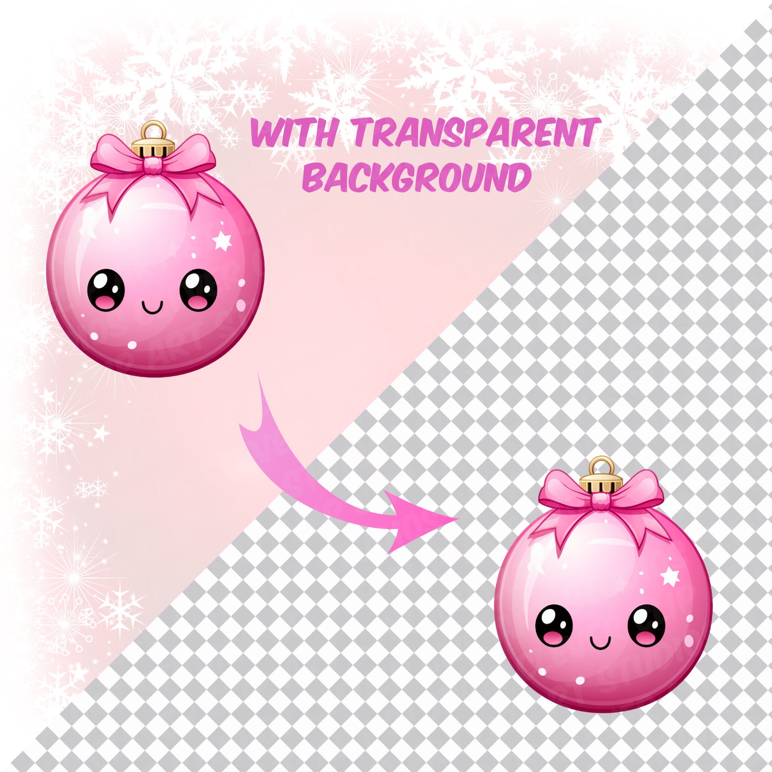 Pink Kawaii Christmas Clipart Bundle Cute Pink Christmas Transparent ...