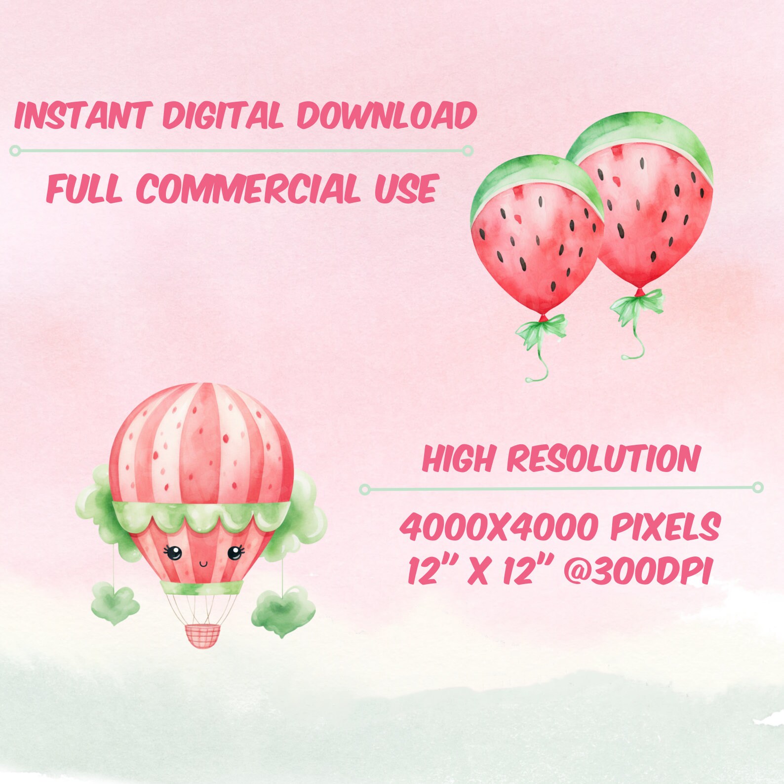 Cute Watermelon Kawaii Clipart Watercolor Water Melon PNG Kawaii Fruit ...
