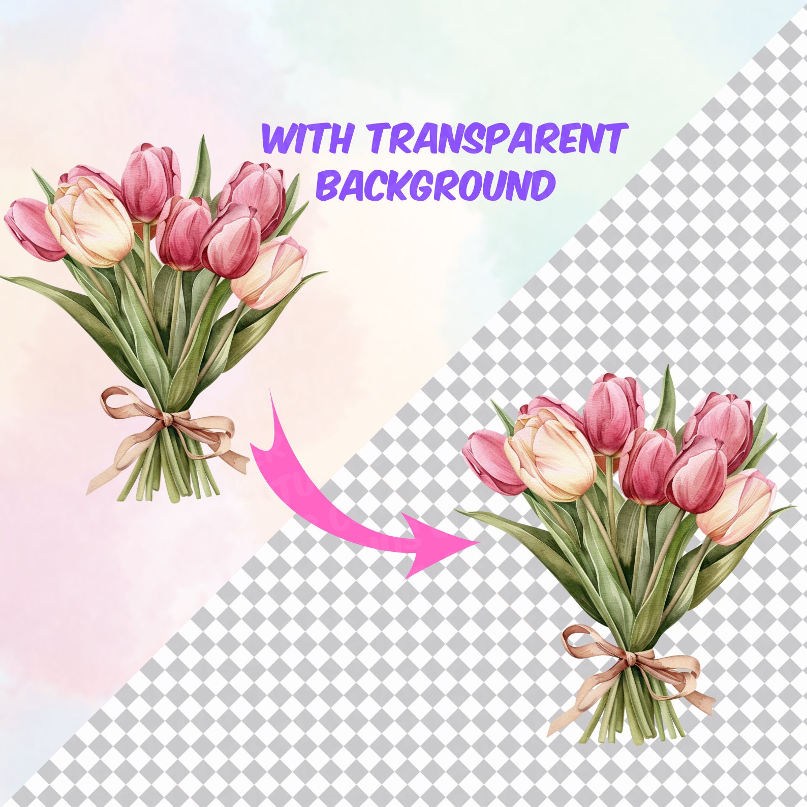 Watercolor Tulip Clipart Bundle Floral PNG Bundle Printable Tulip ...