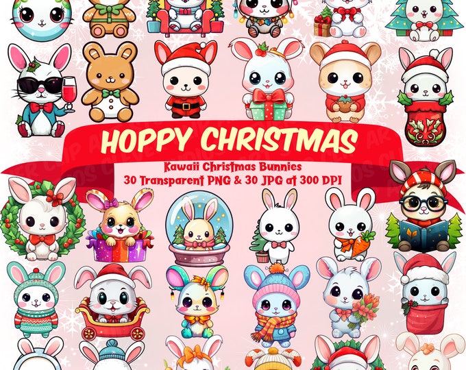 Premium Vector Clipart - Kawaii Christmas Bunnies - Cute Christmas ...