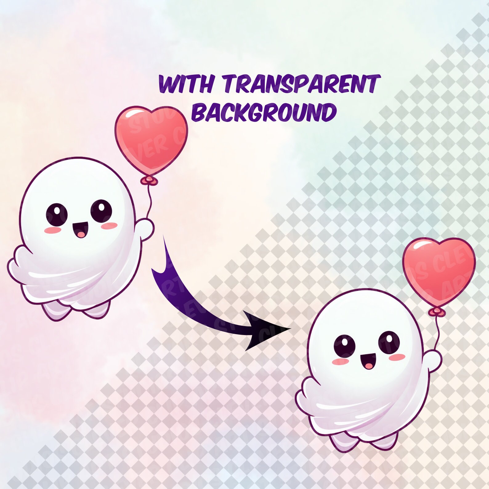 Kawaii Ghosts Cute Halloween Clipart Bundle Digital Halloween Kawaii ...