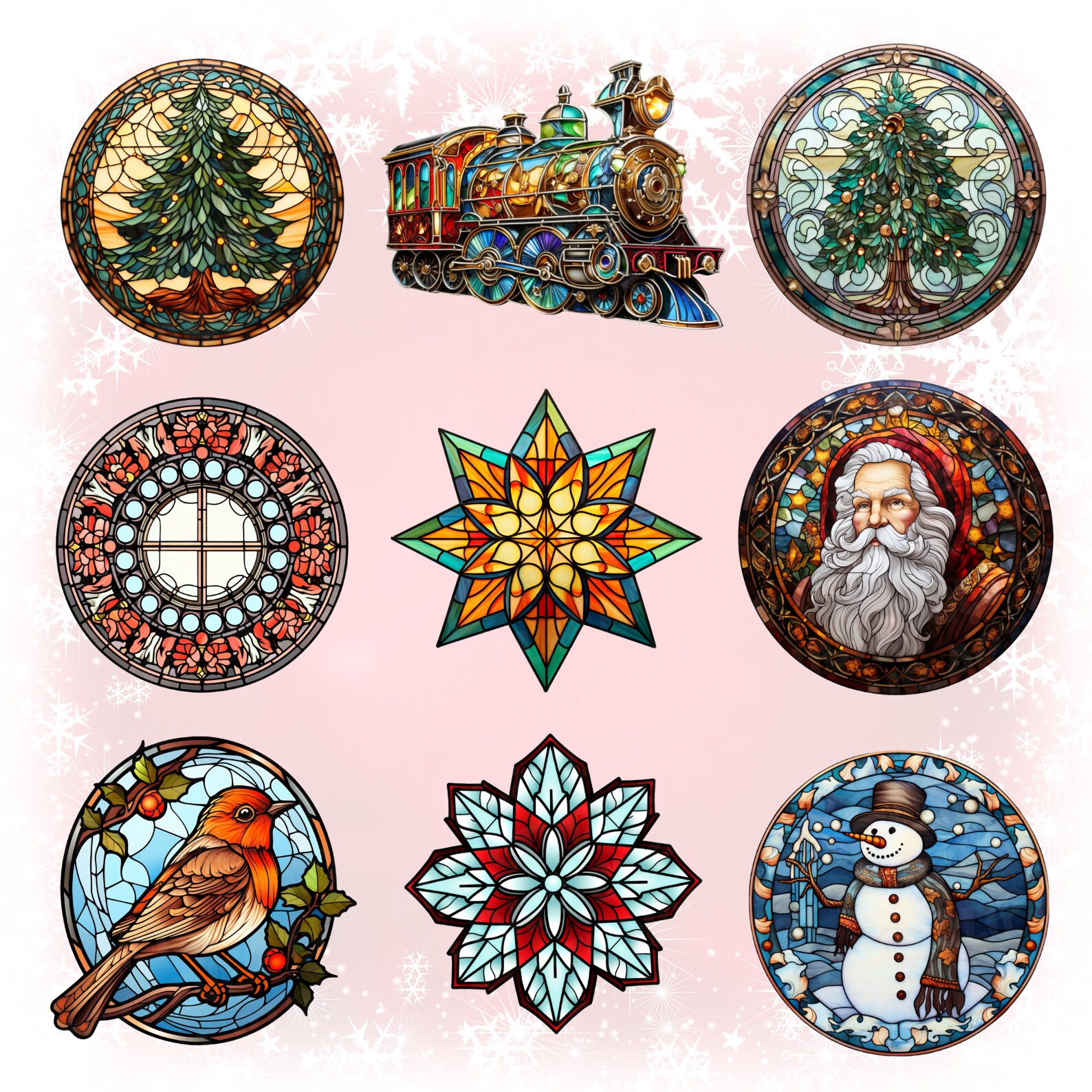 Stained Glass Christmas Clipart Bundle Colorful Christmas Shaped ...