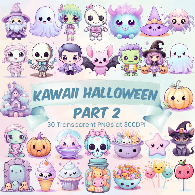 Kawaii Halloween Cute Pastel Candy Clipart Bundle Happy Halloween ...