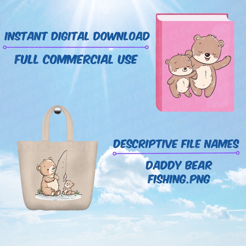 Daddy Bear Clipart Bundle Cute Papa Bear and Baby Bear PNG Bundle ...