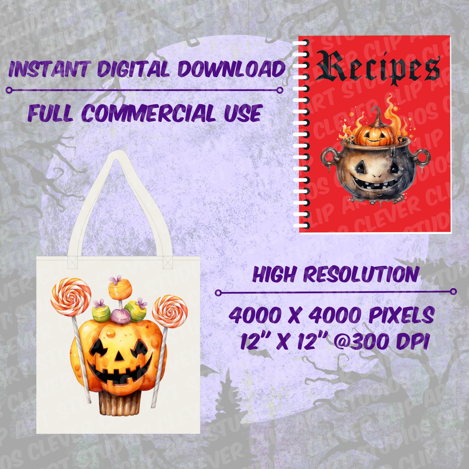 Creepy Cute Watercolor Halloween Clipart Spooky PNG Bundle Creepy Cute ...