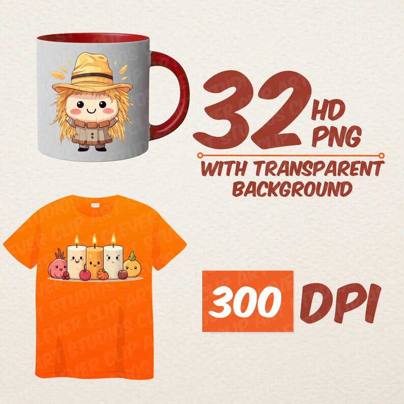 Kawaii Thanksgiving Cute Clipart Bundle Cute Fall Pumpkin Spice PNG ...