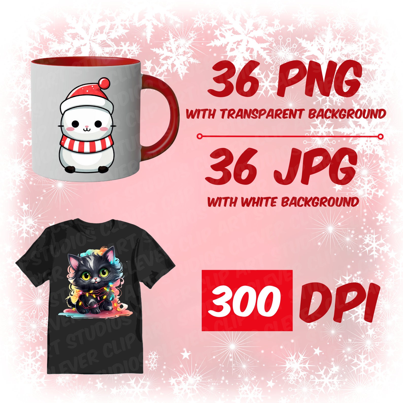 Cute Christmas Cat Clipart Bundle Kawaii Cute Cat Christmas Transparent ...