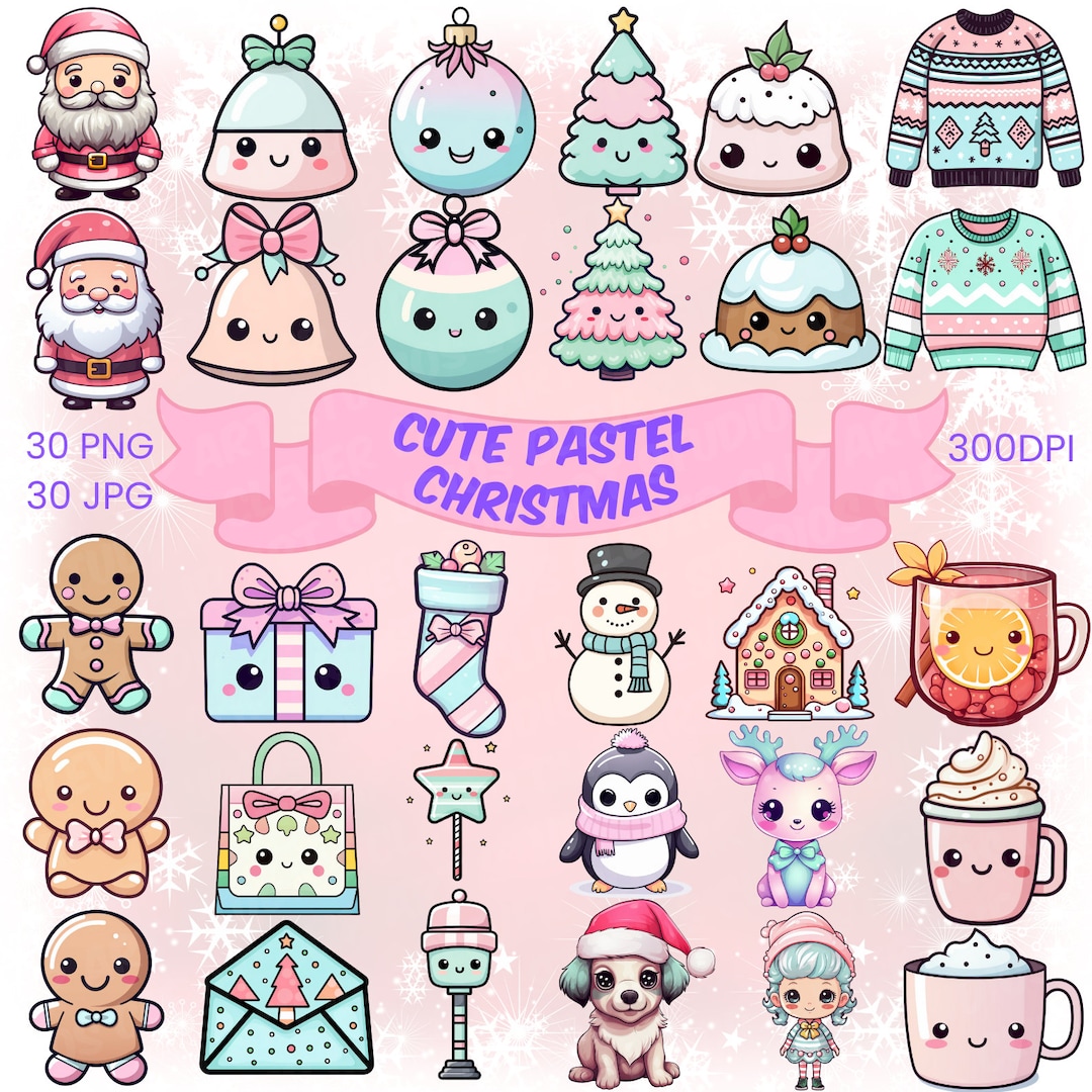 Cute Pastel Christmas Clipart Bundle Pastel Cute Christmas PNG Bundle ...