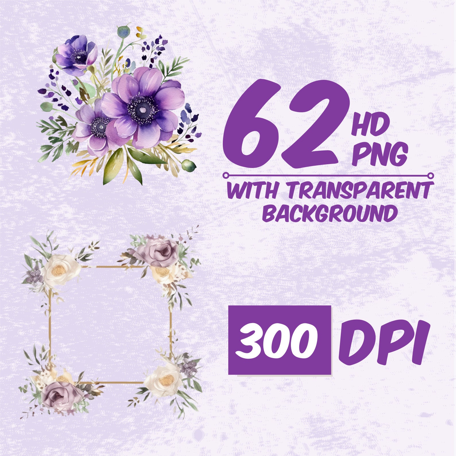 Purple Flower Watercolor Clipart Floral PNG Bundle Purple Pink Bouquets ...