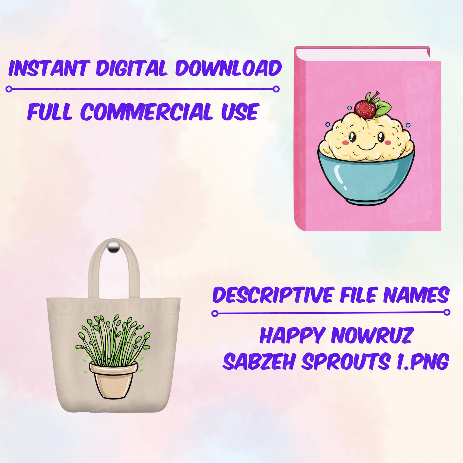 Happy Nowruz Clipart Bundle Persian New Year Cute Goldfish Haft Seen ...