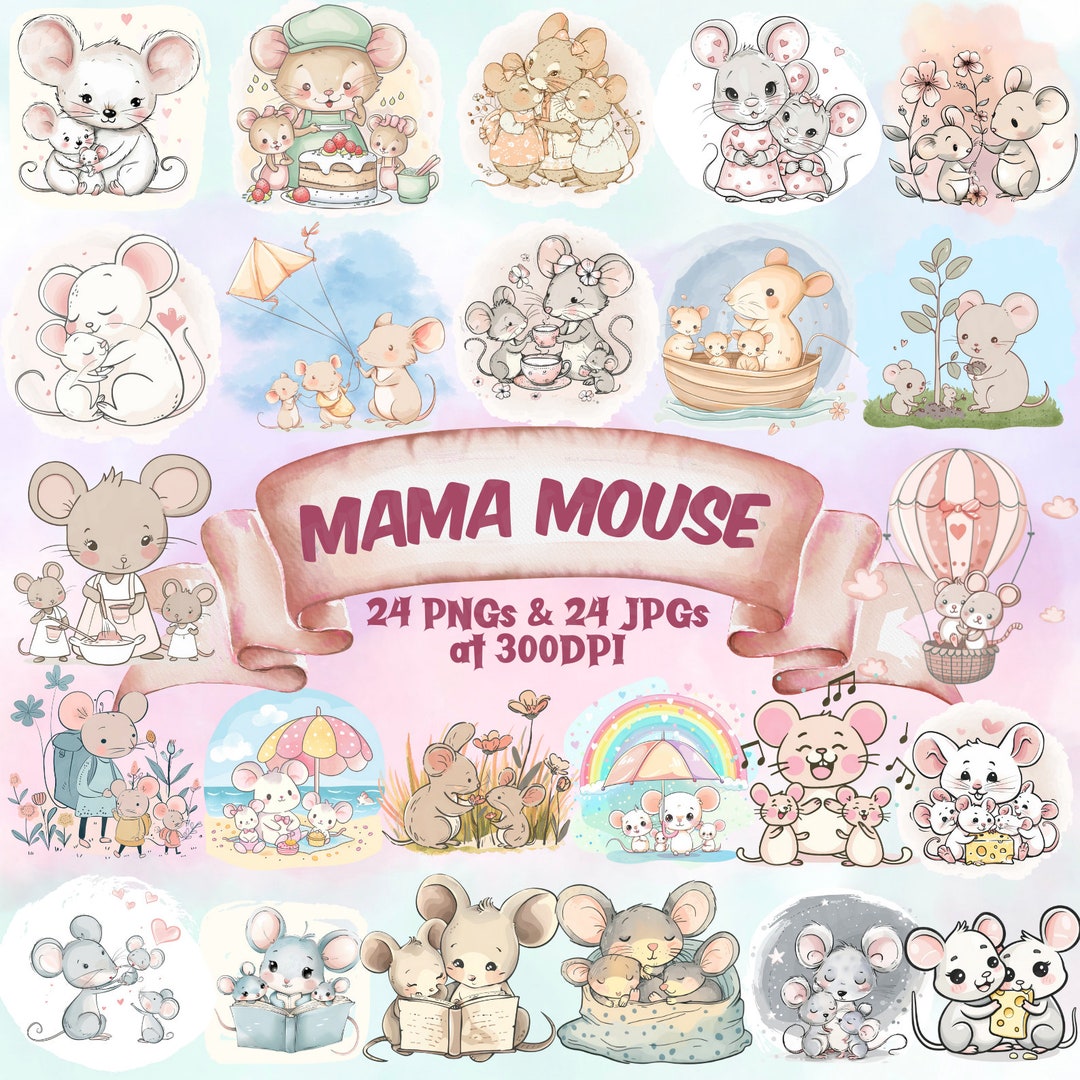 Mama Mouse and Baby Mice Happy Mothers Day Clipart Bundle Cute Mouse ...