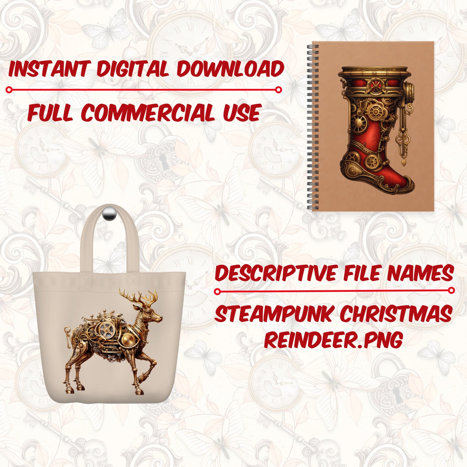 Steampunk Christmas Clipart Bundle Vintage Steampunk Christmas ...